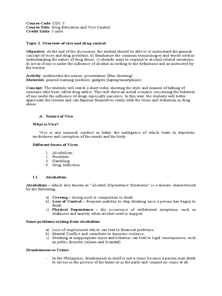 Drug Education & Vice Control | PDF | Drugs | Substance Dependence