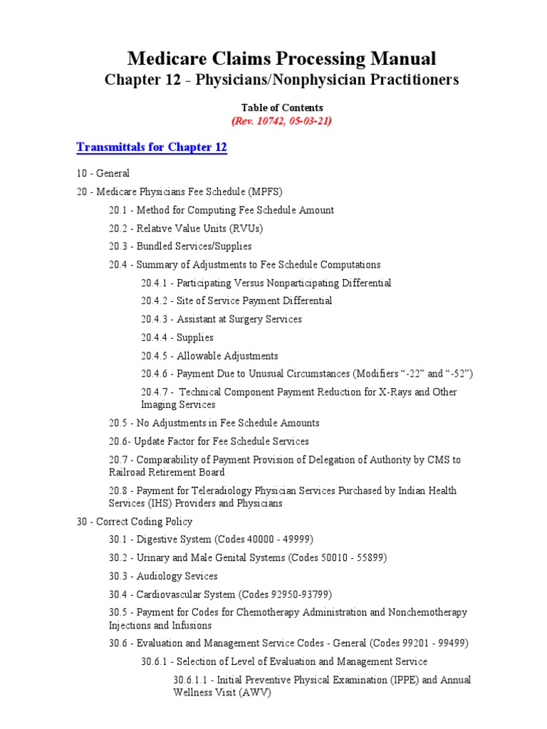 Medicare Claims Processing Manual: Chapter 12 - Physicians/Nonphysician Practitioners | PDF ...