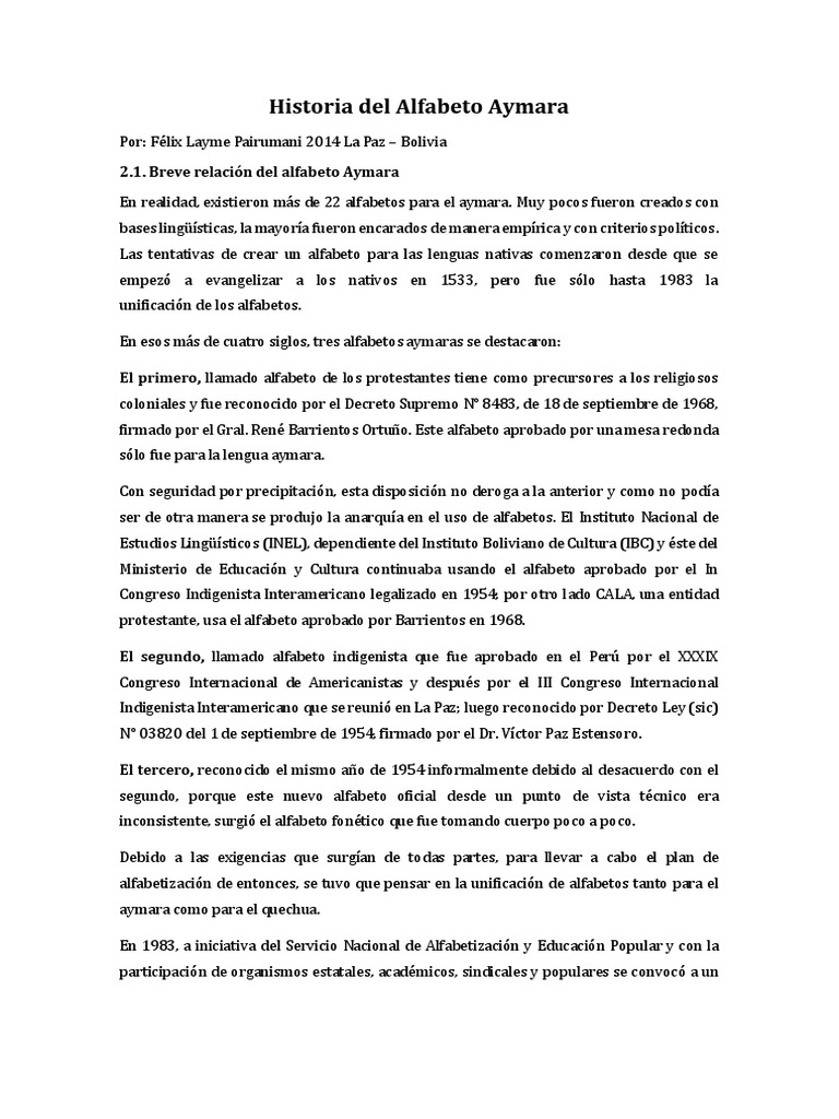 Historia del Alfabeto Aymara en Bolivia | PDF | Bolivia