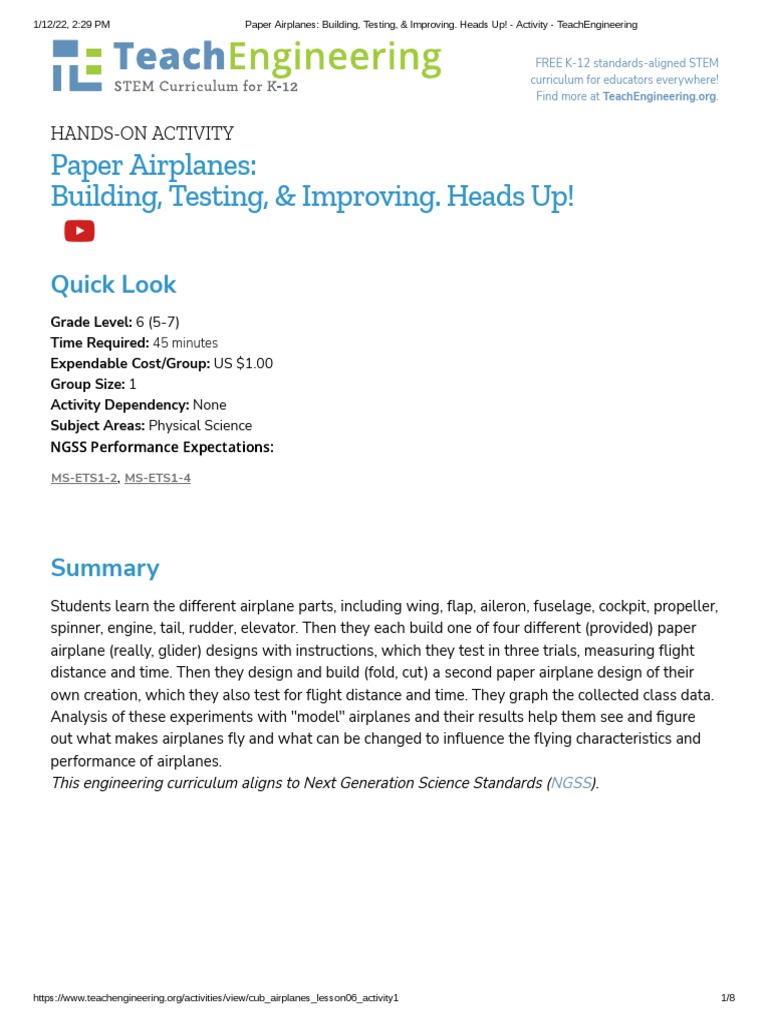 Paper Airplanes - Building, Testing, & Improving. Heads Up! - Activity ...