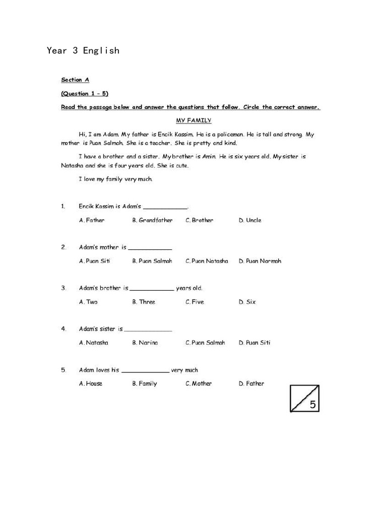 Year 3 English Test | PDF