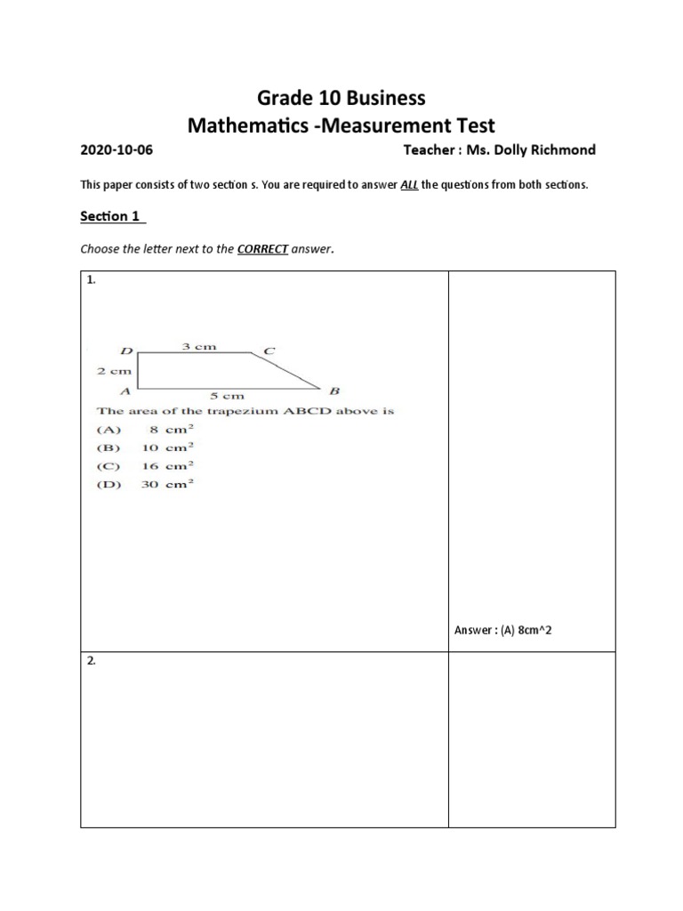 Modesh Kalladeen - Test 1 - Measurement - Grade 10 Business | PDF ...