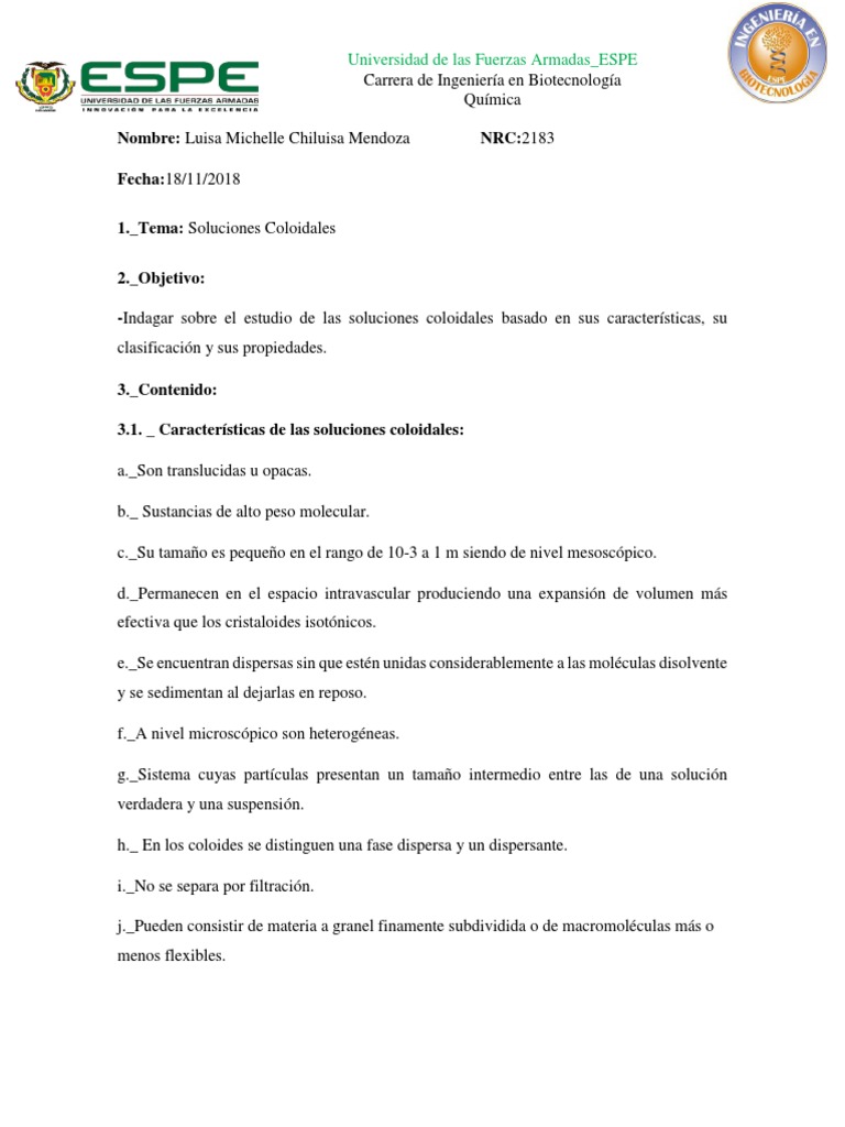 Tipos y Propiedades de Soluciones Coloides | PDF | Coloide | Ciencias ...