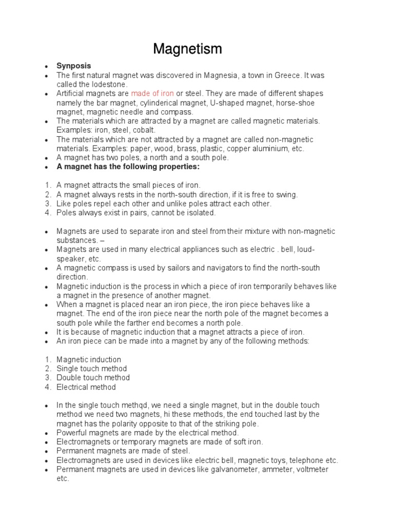 Selina Concise Physics Solutions Class 6 Chapter 6 Magnetism | PDF ...