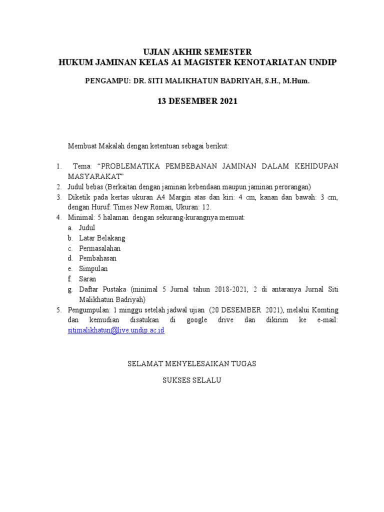 Uas - MKN A1 2021 Hukum Jaminan | PDF
