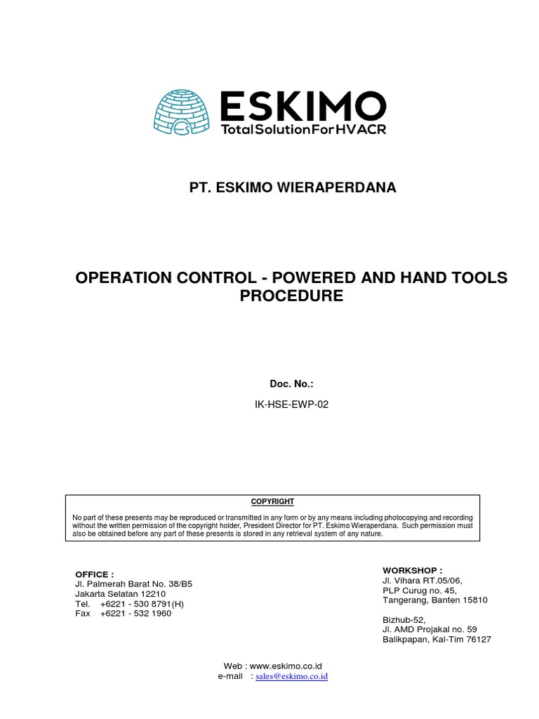 Operation Control - Powered and Hand Tools Procedure: Pt. Eskimo ...