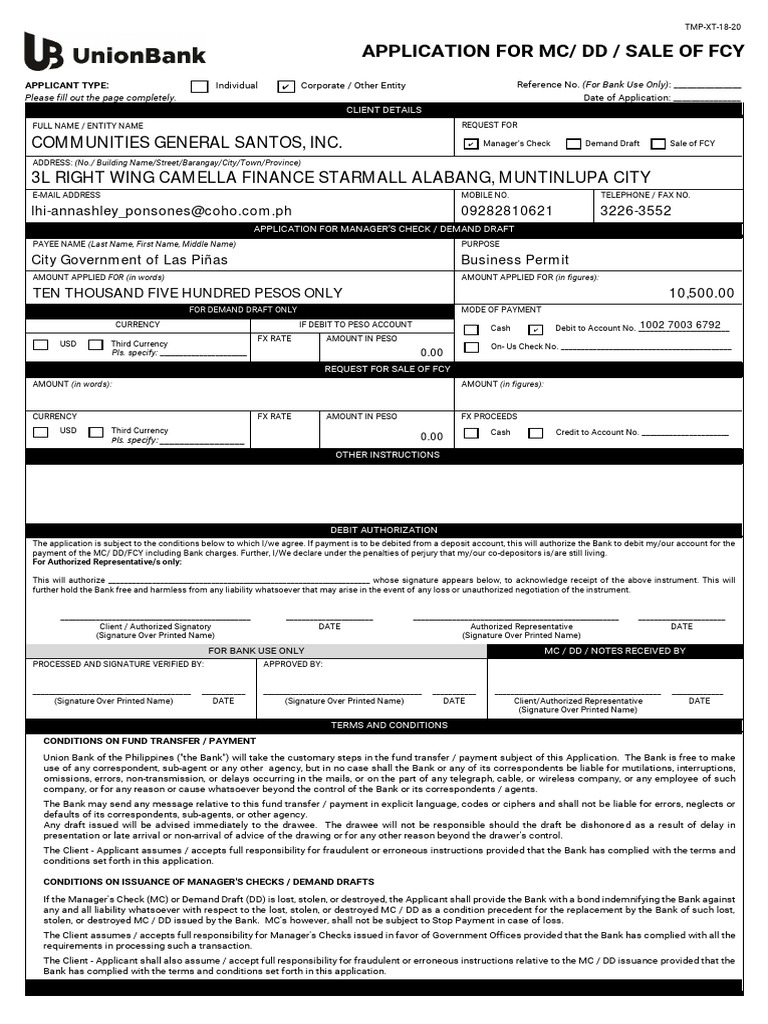 MC Form - Ubp Gensan 2 | PDF | Cheque | Payments