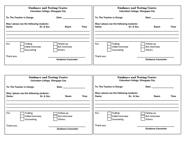 Call Slip New | Download Free PDF | School Counselor | Learning