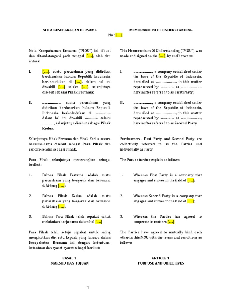 Draft - MOU - Nota Kesepahaman Bersama | PDF