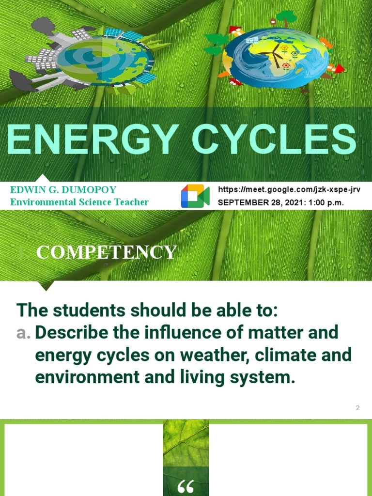 Energy Cycles: Edwin G. Dumopoy Environmental Science Teacher | PDF ...