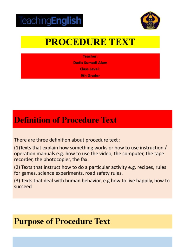 Procedure Text for 9th Graders | PDF | Verb | Adverb
