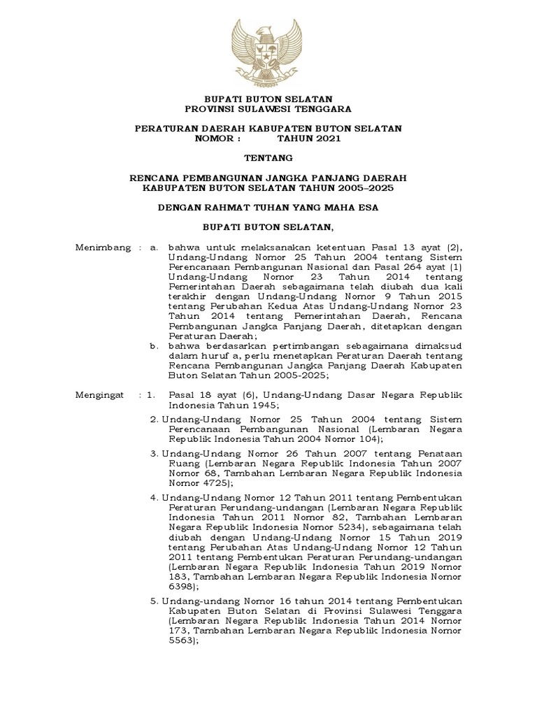 Rancangan Perda Tahun 2021 TTG RPJPD 2005-2025 | PDF