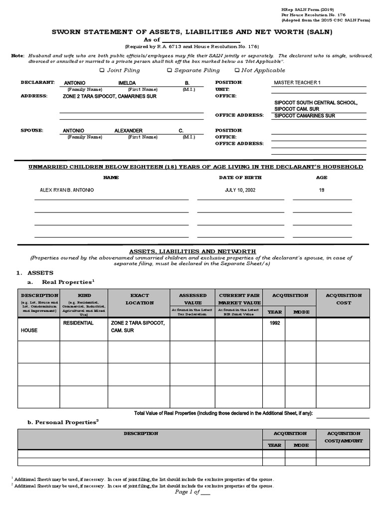 Saln Form Blank | PDF | Net Worth | Business
