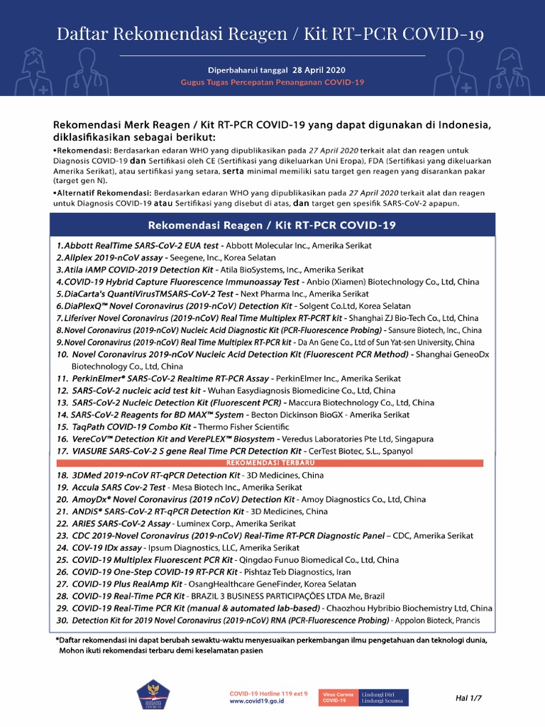 Daftar Rekomendasi Reagen - Kit RT-PCR COVID-19 (Diperbaharui 28 April ...
