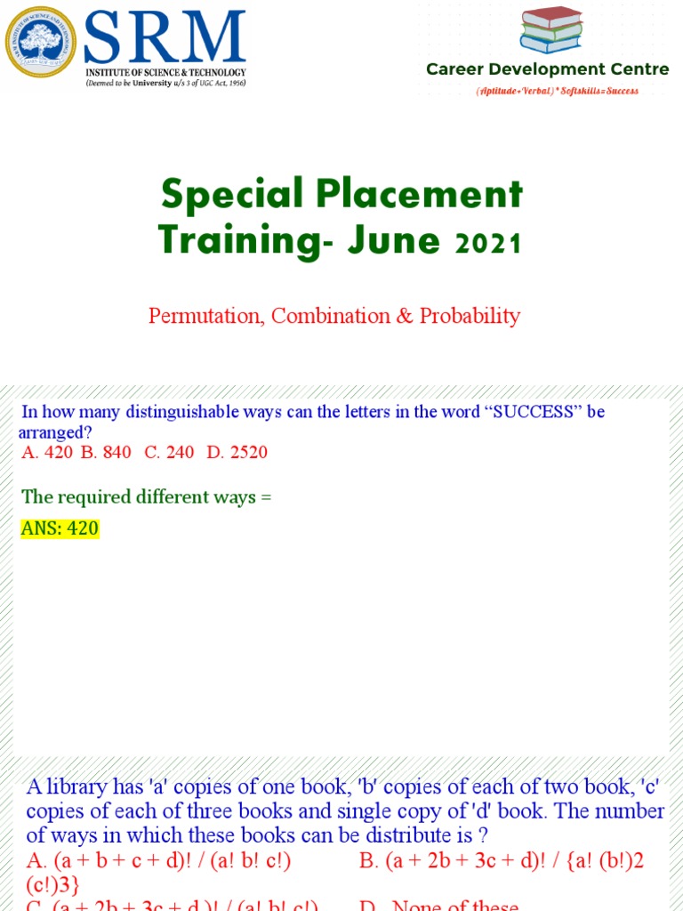 Permutations and Combinations, Probability | PDF | Consonant | Odds