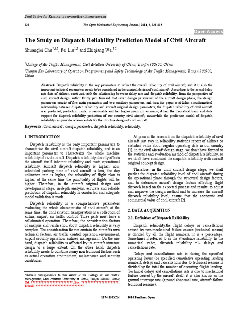 The Study On Dispatch Reliability Prediction Model of Civil Aircraft ...