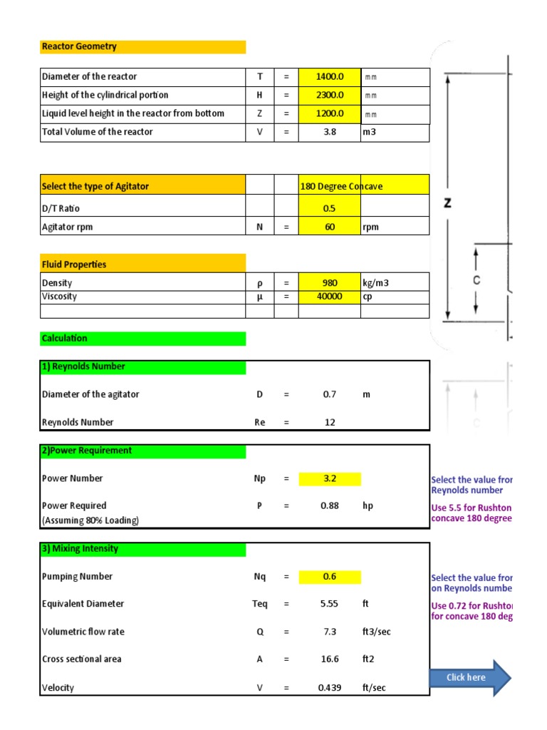 Agitator Power Requirement & Mixing Intensity Calculation | PDF | Chemical Reactor | Volume