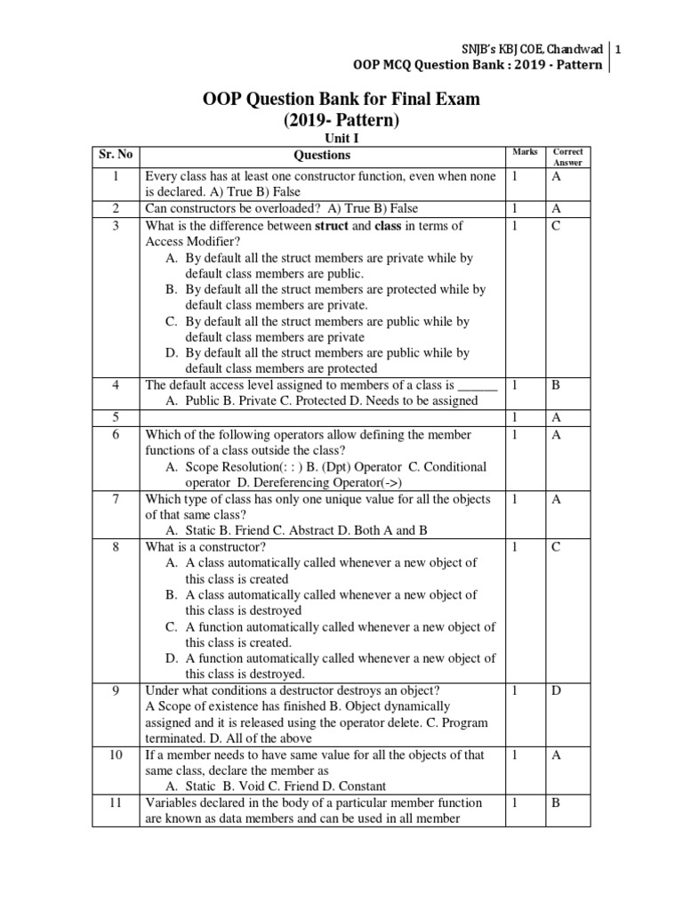 Oop MCQ Question Bank. 1 | PDF | Class (Computer Programming) | Pointer ... Oop MCQ Question Bank. 1 | PDF | Class (Computer Programming) | Pointer ...