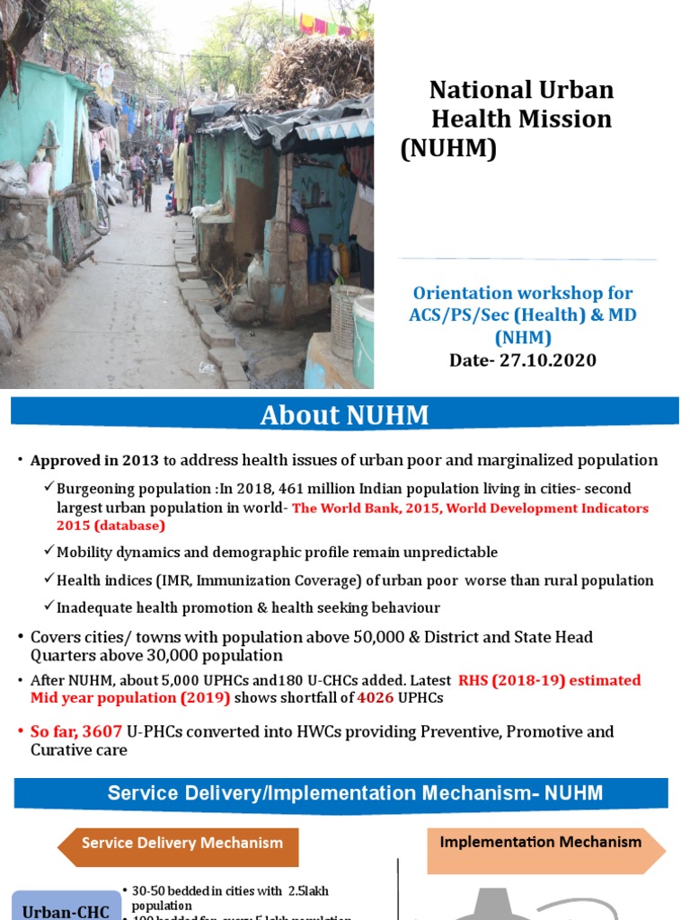 National Urban Health Mission (NUHM) : Orientation Workshop For ACS/PS ...