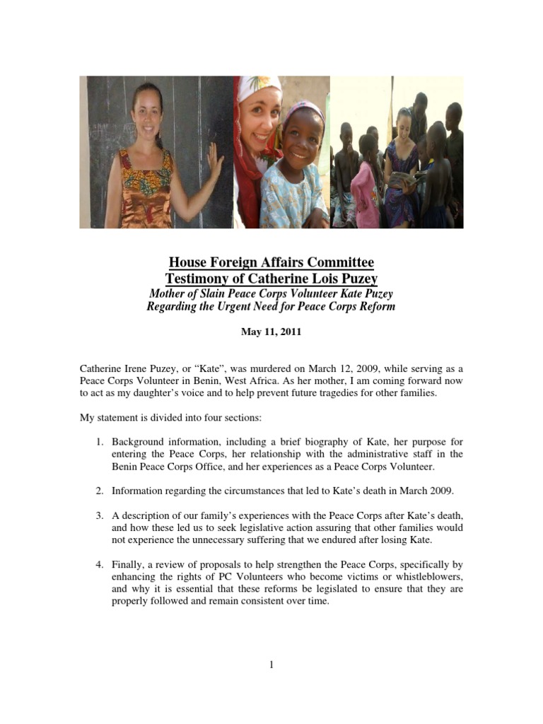 House Foreign Affairs Committee Testimony of Catherine Lois Puzey ...
