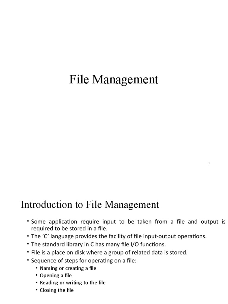 An Introduction to File Management in C: Opening, Reading, Writing, and Closing Files | PDF ...
