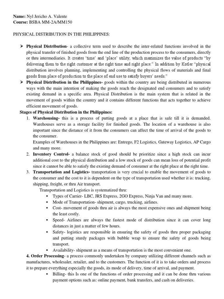 Physical Distribution in Philippines | PDF | Transport | Cargo