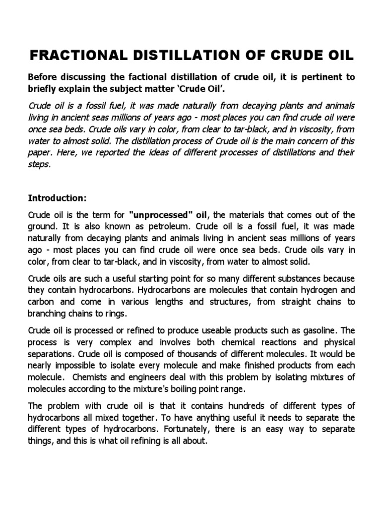 Fractional Distillation of Crude Oil | PDF | Cracking (Chemistry ...