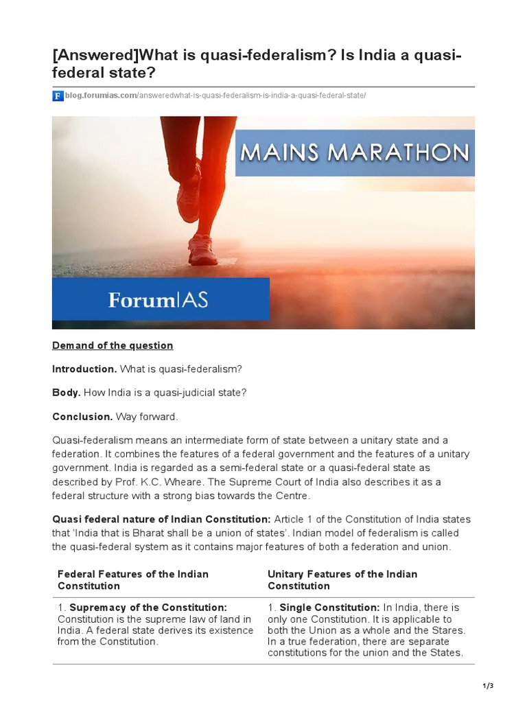 AnsweredWhat Is Quasi-Federalism Is India A Quasi-Federal State | PDF ...