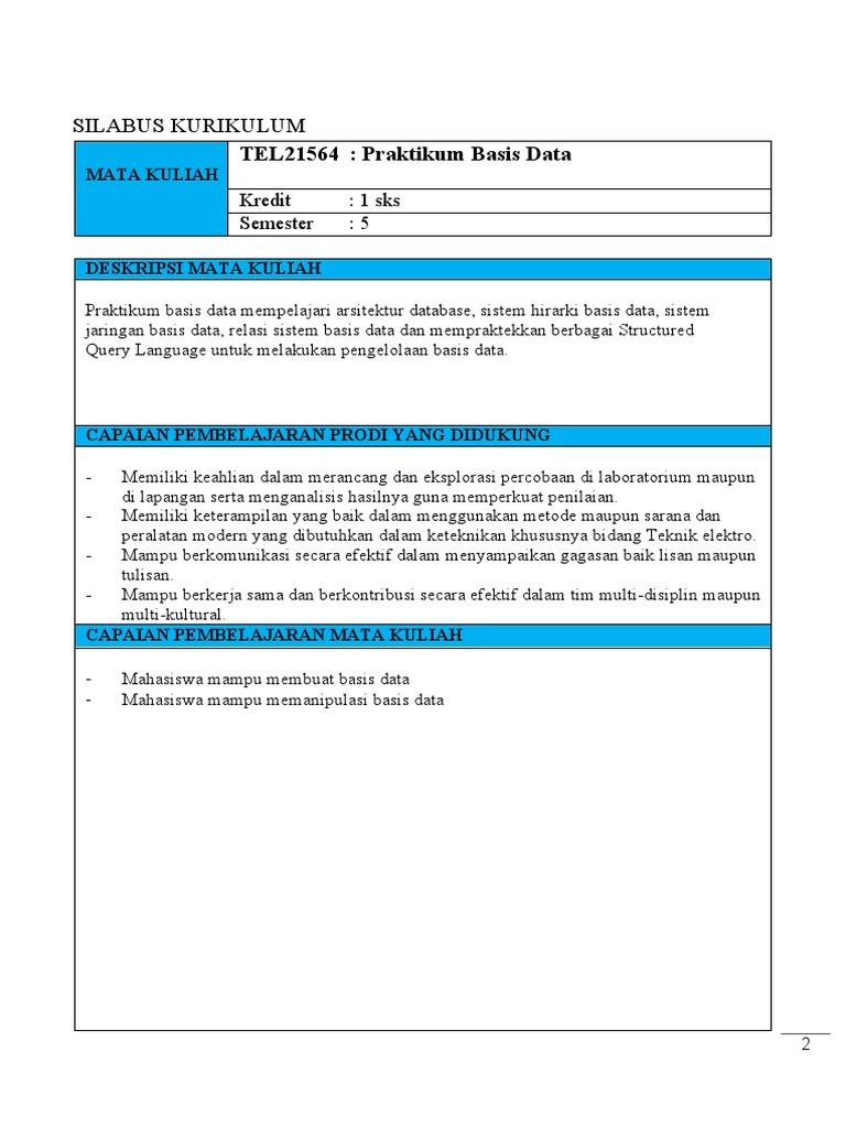 RPS - OBE - Praktikum Basis Data | PDF