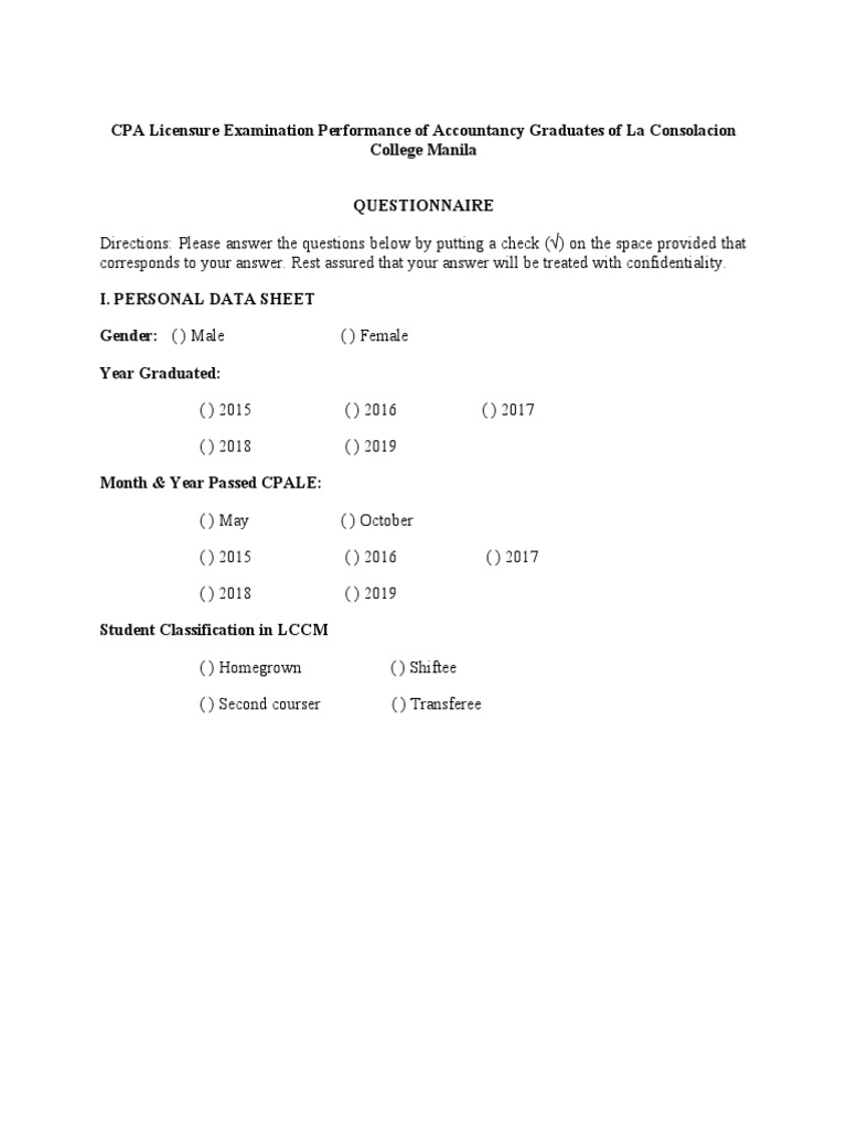 CPA Licensure Examination Performance of Accountancy Graduates of La ...