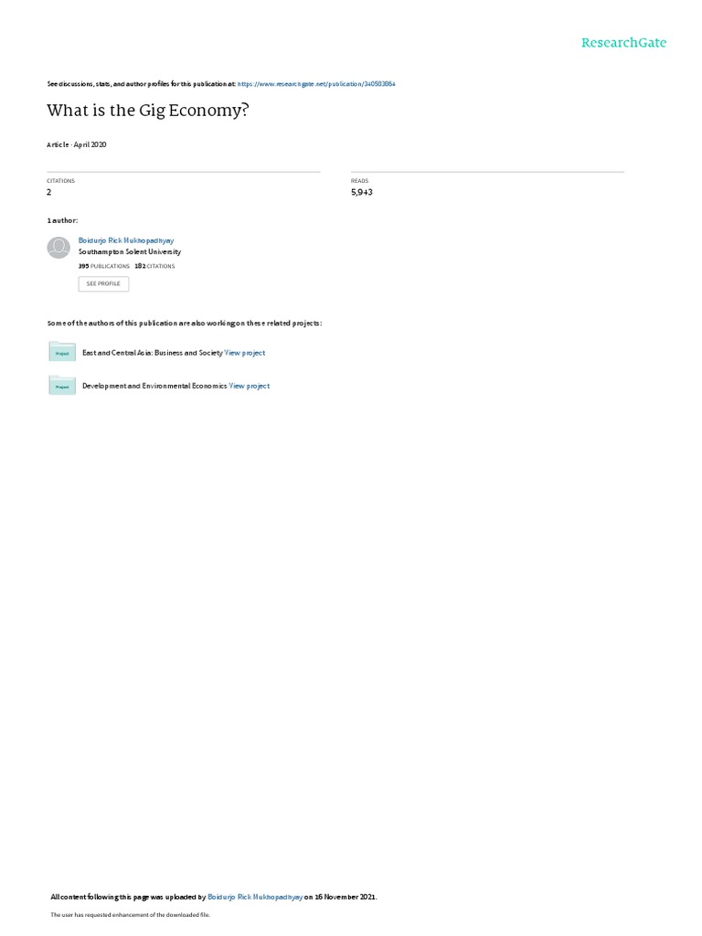 What Is The Gig Economy?: April 2020 | PDF | Temporary Work | Employment