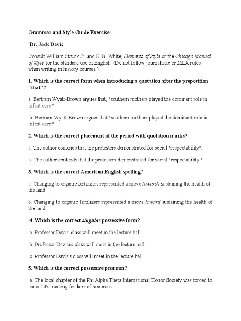 Grammar Style Guide Exercise | PDF | Comma | Cognition