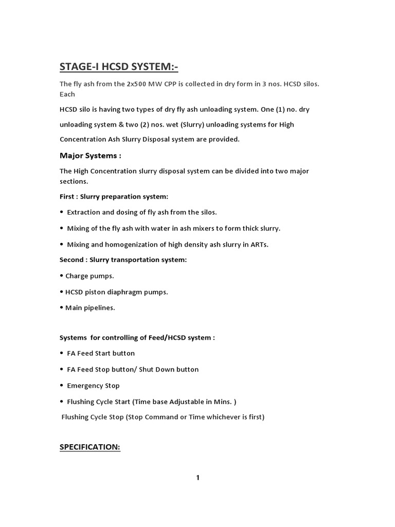 Sop of Stage-I HCSD System | PDF | Pump | Valve
