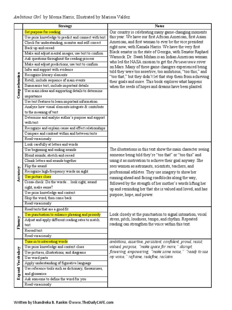 Strategies for Reading "Ambitious Girl" | PDF | Reading Comprehension ...