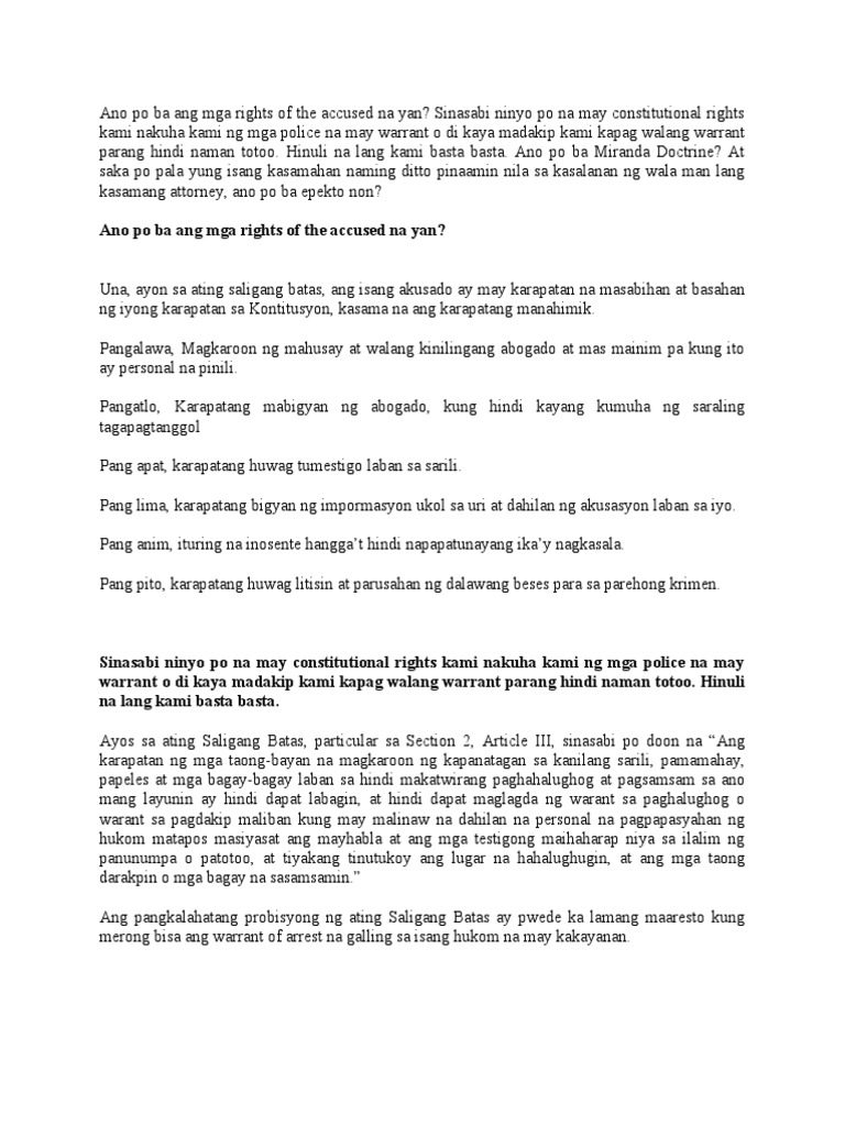 Ano Po Ba Ang Mga Rights of The Accused Na Yan | PDF