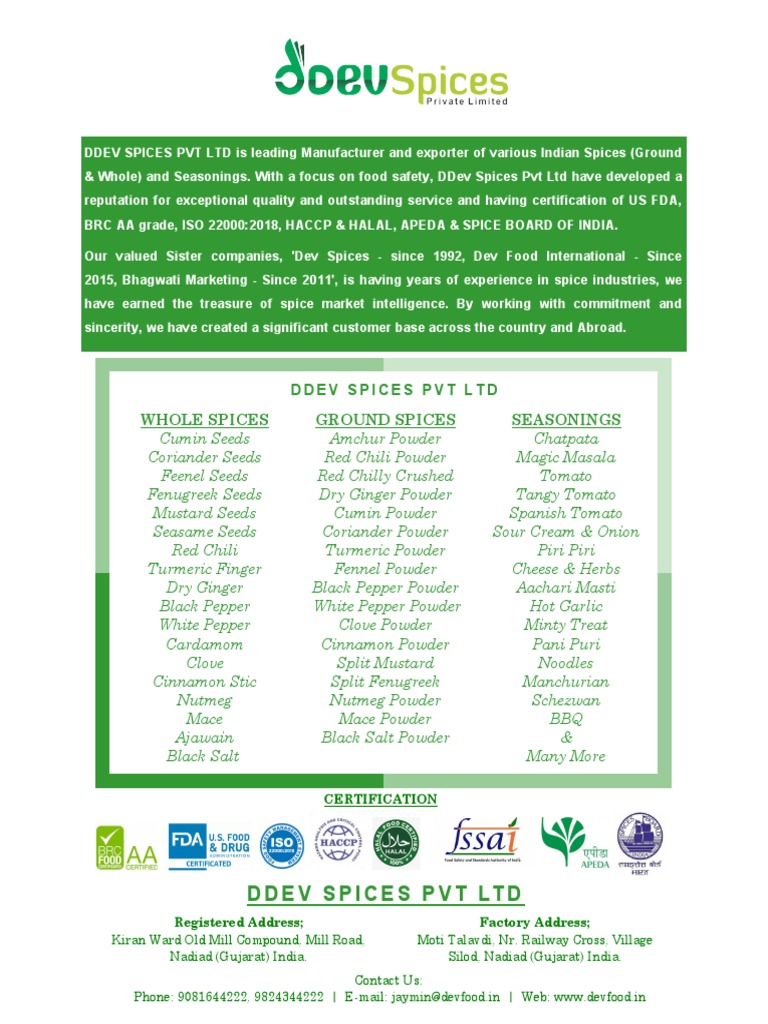 DDEV SPICES PVT LTD (Product List) | PDF | Spice | Vegan Cuisine