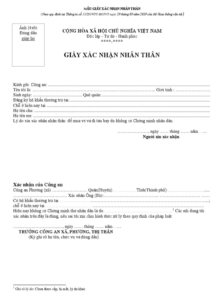 Giay Xac Nhan Nhan Than | PDF