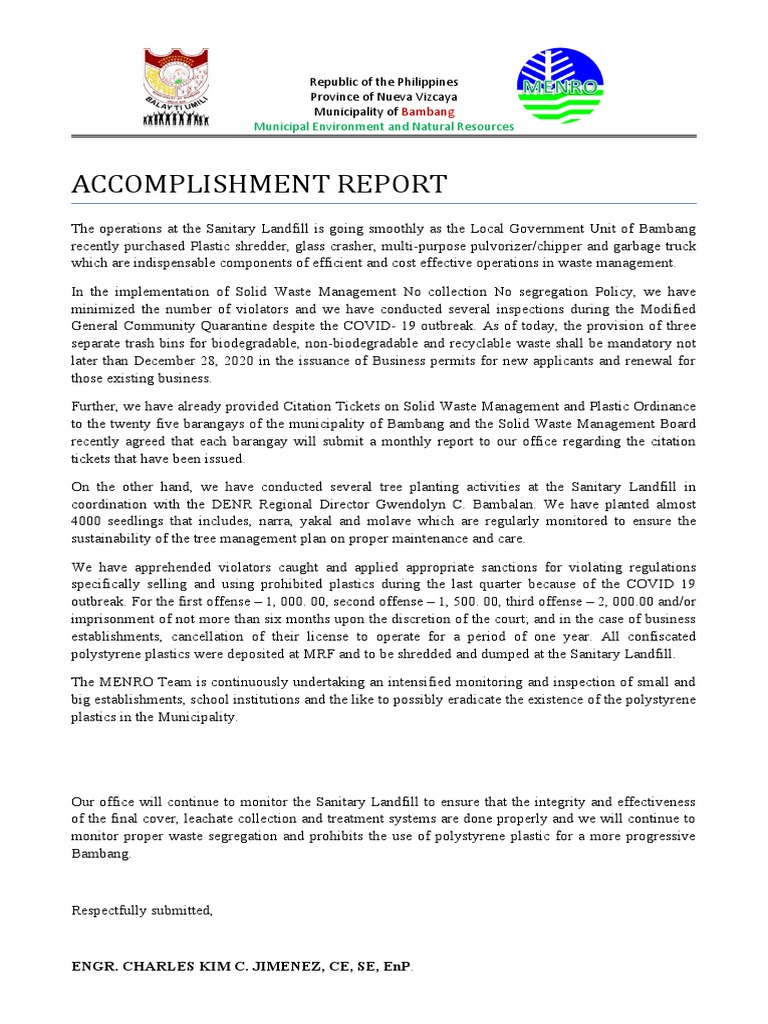 Menro Accomplishment | PDF | Waste Management | Waste