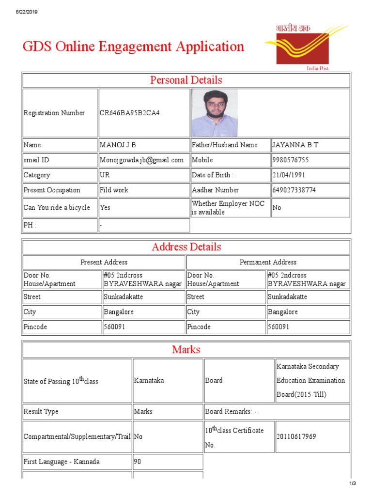 GDS Online Engagement Application: Personal Details | PDF