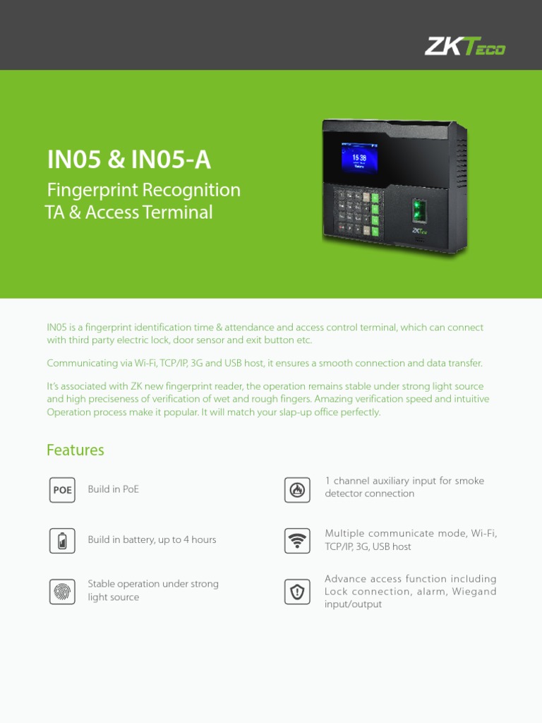 IN05 & IN05-A: Fingerprint Recognition TA & Access Terminal | PDF | Usb ...