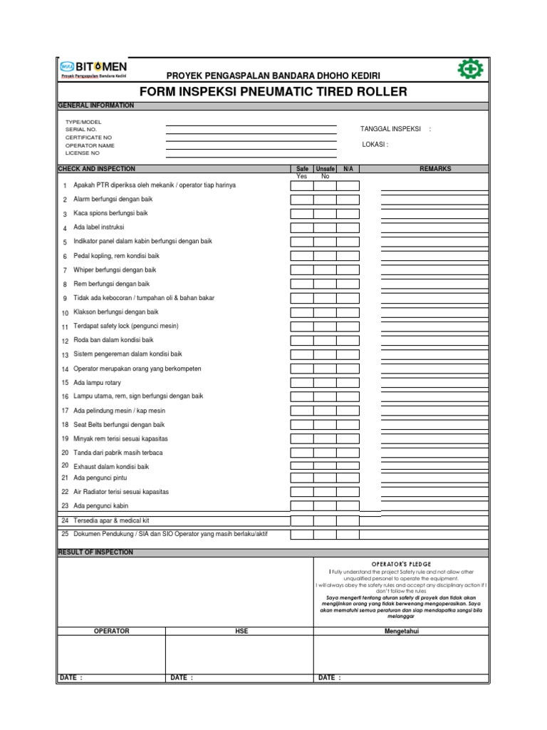 Form Inspeksi PTR | PDF
