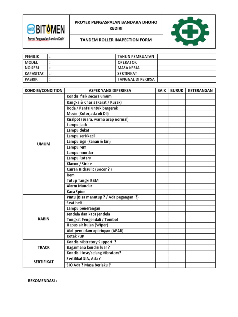 Inspeksi Tandem Roller | PDF