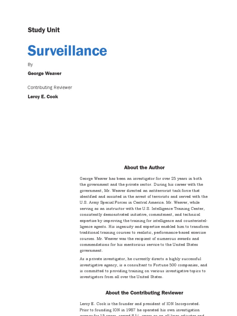 Surveillance: Study Unit | PDF | Surveillance | Private Investigator