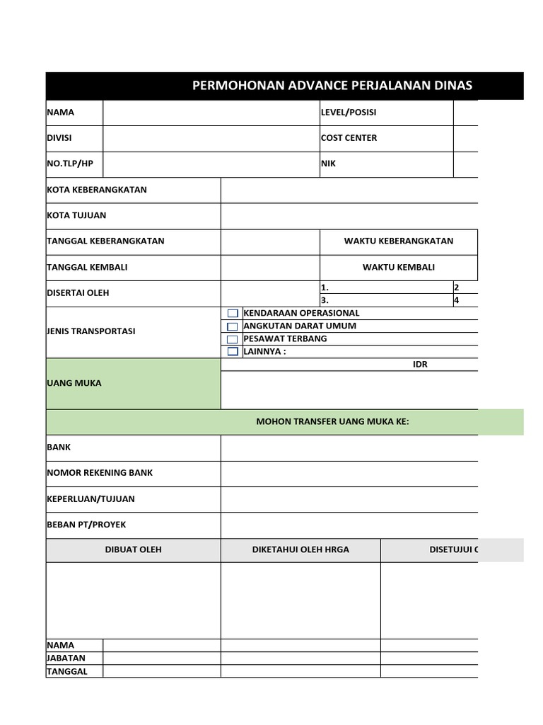 Form Perjalanan DInas & Pertanggung Jawaban | PDF