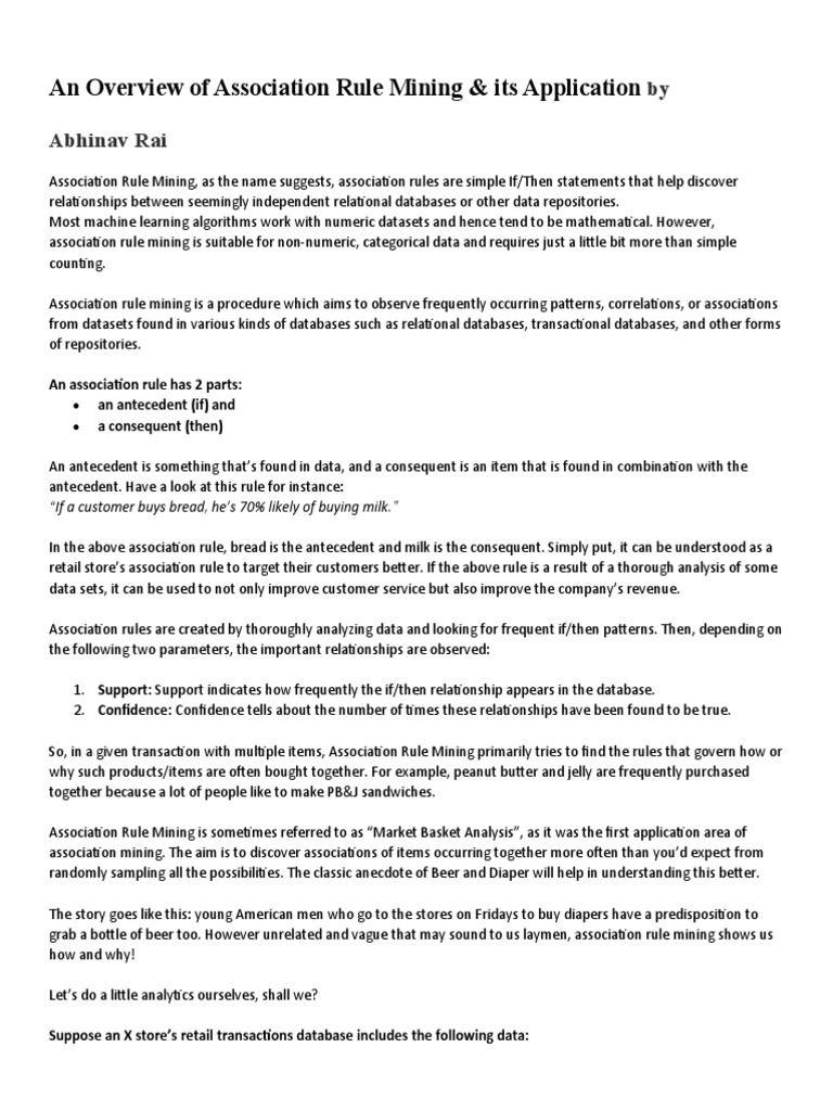 An Overview of Association Rule Mining | PDF | Machine Learning ...