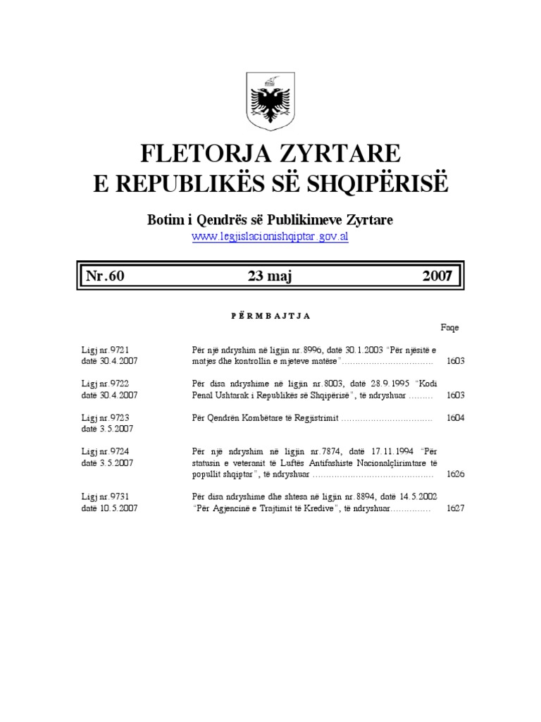 Ligj Per Mjetet Matese | PDF