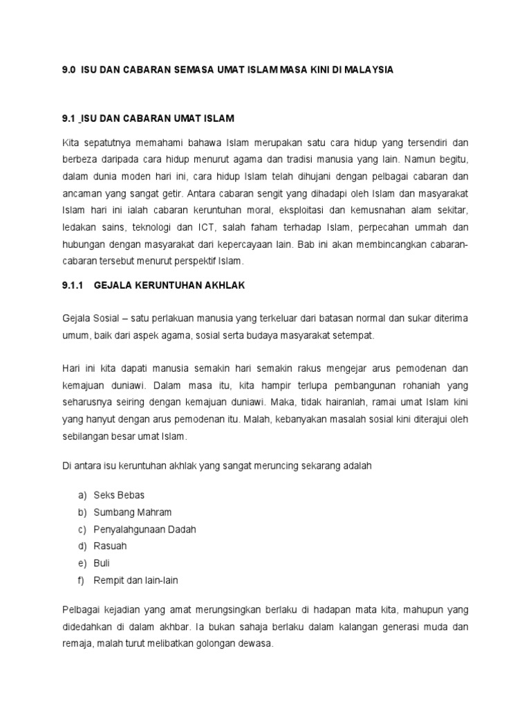 9.0 Isu Dan Cabaran Semasa Umat Islam Di Malaysia | PDF