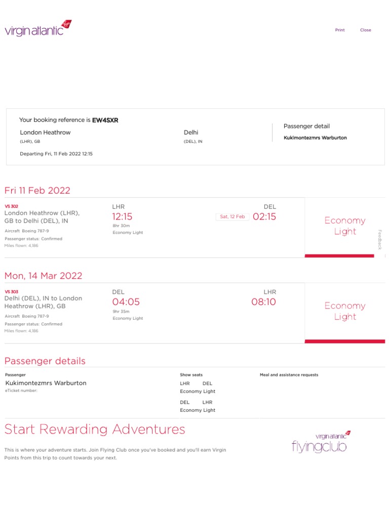 Virgin Atlantic Booking Confirmation | PDF | Airlines | Aeronautics