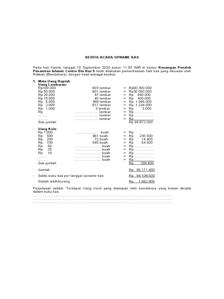 BA - Pemeriksaan Kas - RSI | PDF
