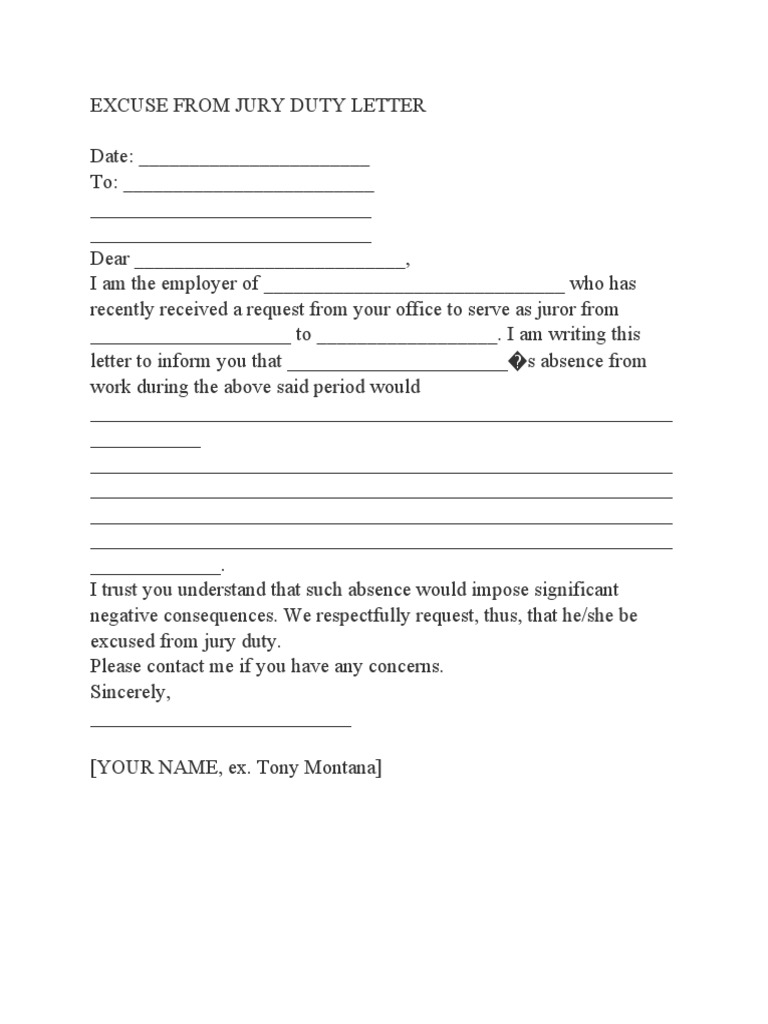 Jury Duty Excuse Letter Template 01 | PDF